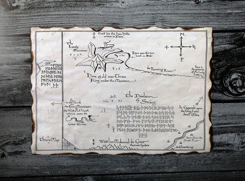The Hobbit Thrór's Map Lonely Mountain Map Erebor LOTR - Etsy UK