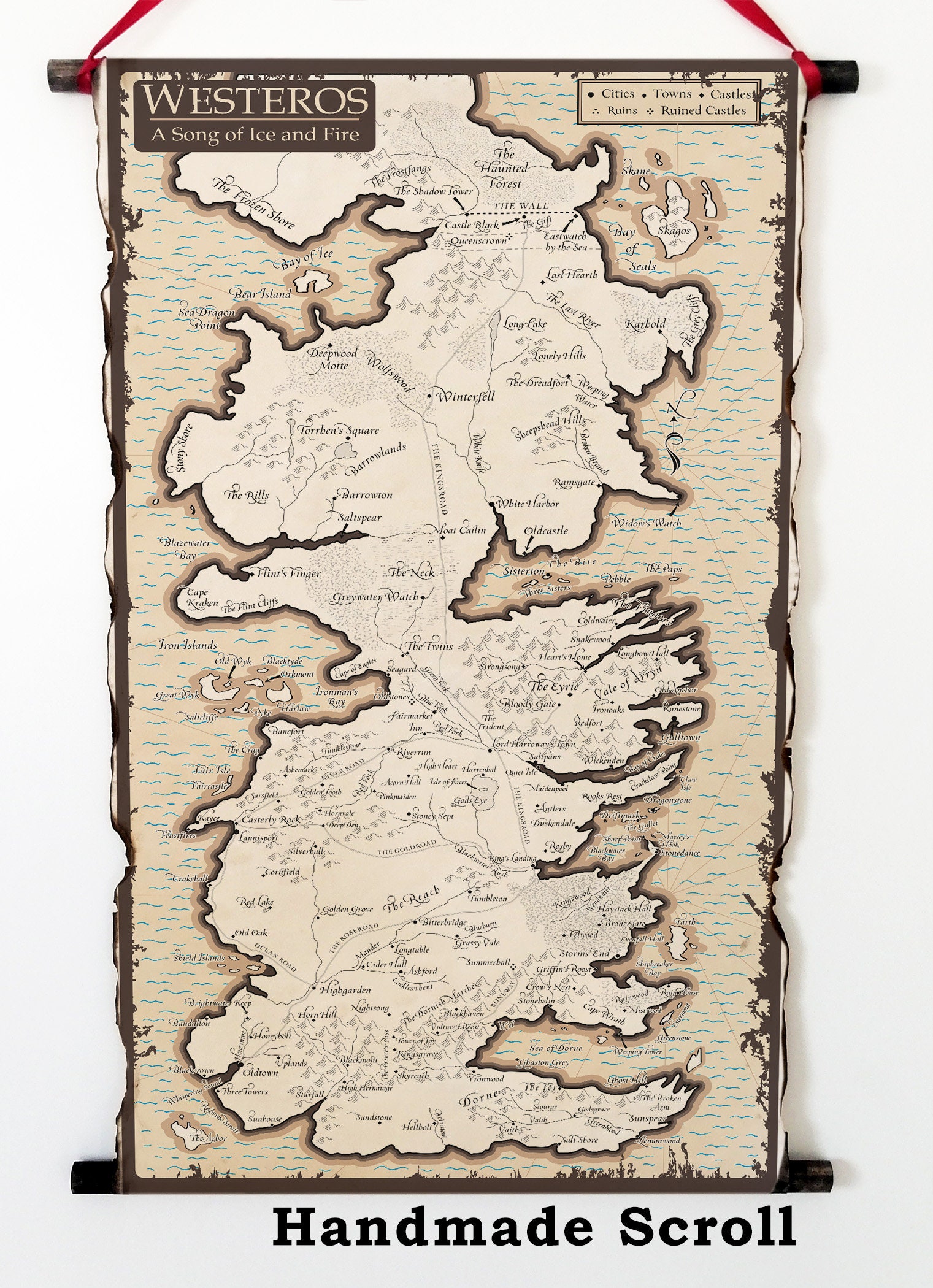 Westeros Map on Handmade Scroll, A Song of Ice and Fire, Got Art - Etsy