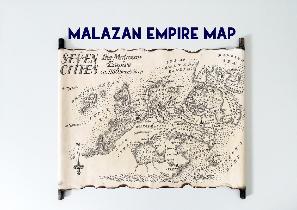 Seven Cities Map on Handmade Scroll, Malazan Empire, Book of the Fallen ...