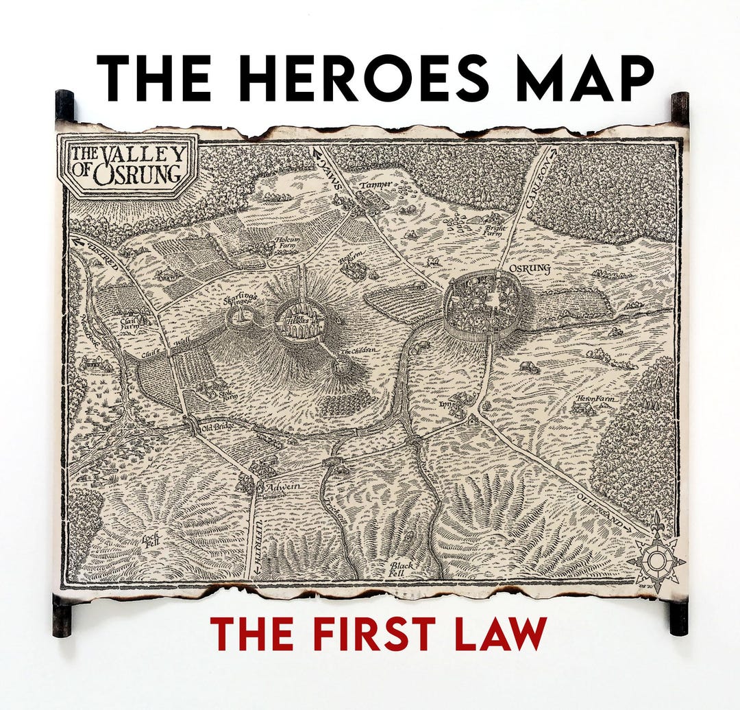 The Heroes Map on Handmade Scroll, the First Law Map, Fantasy Book Map ...