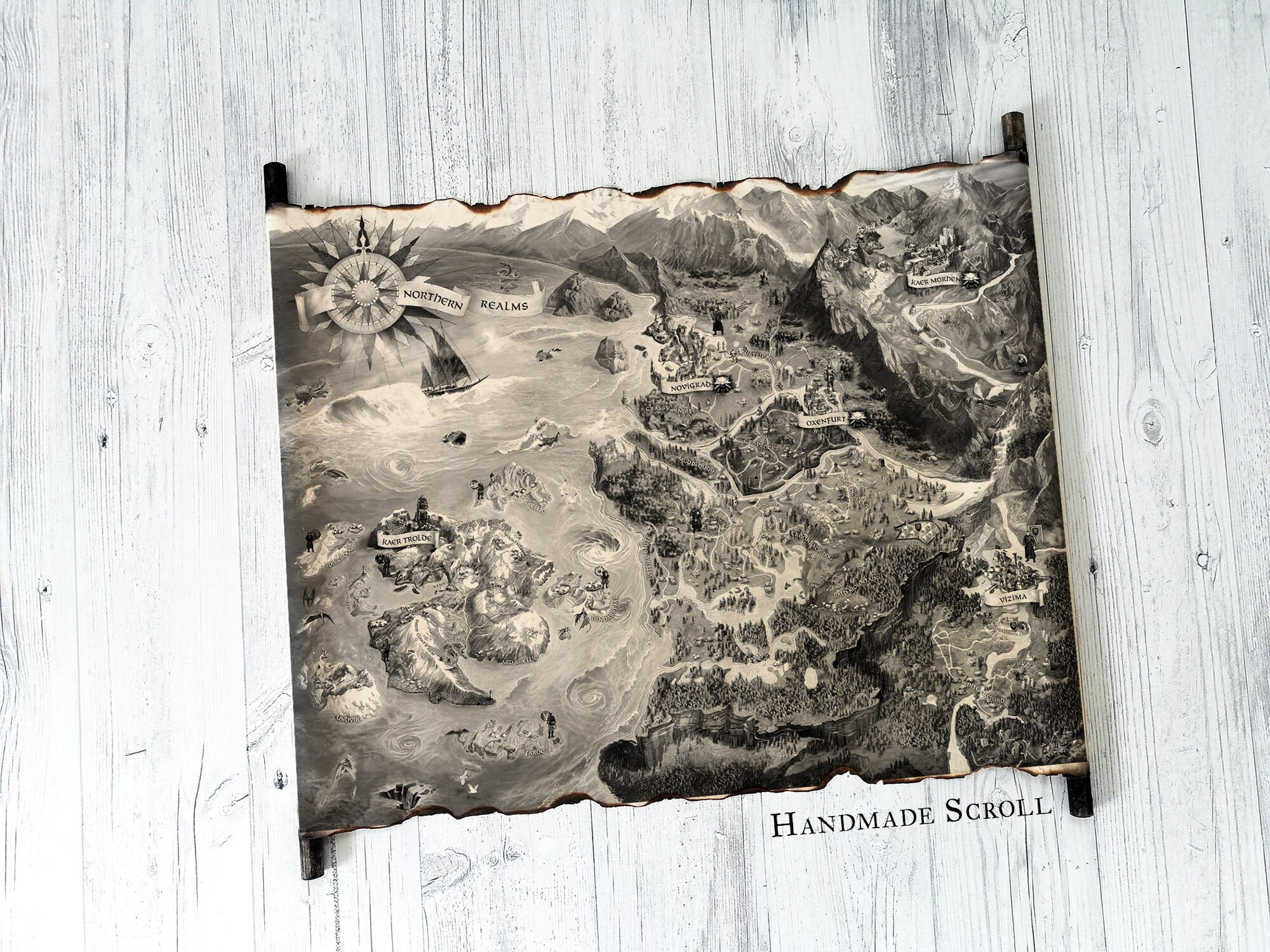 Map of Witcher World on Handmade Scroll, the Continent, Northern Realms ...
