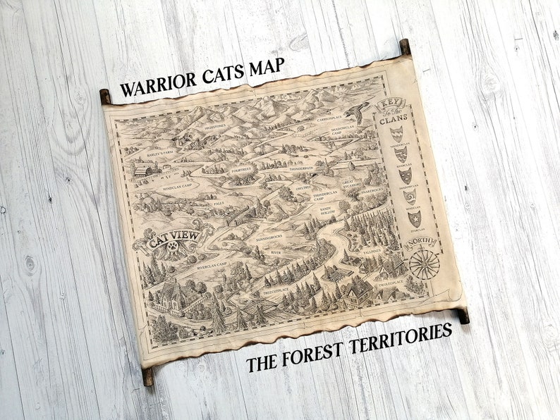Warrior Cats Map on Handmade Scroll, Forest Territories, Bookish Gift ...