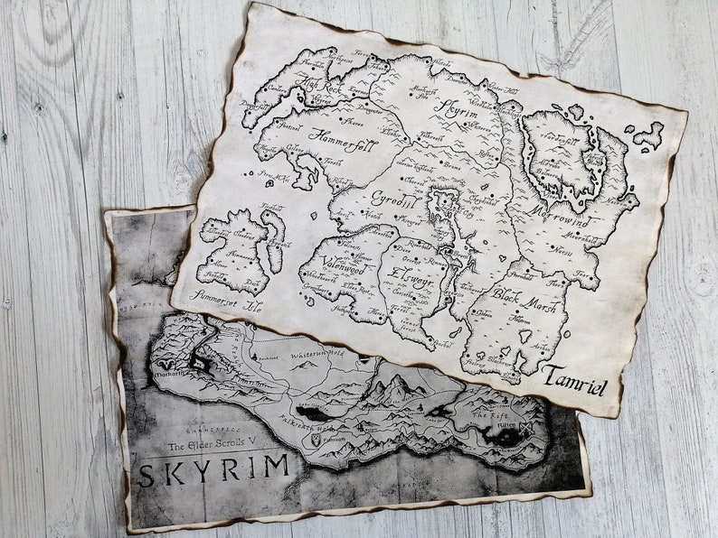2 MAPS Tamriel and Skyrim Map 2 Elder Scrolls Map TES Map - Etsy