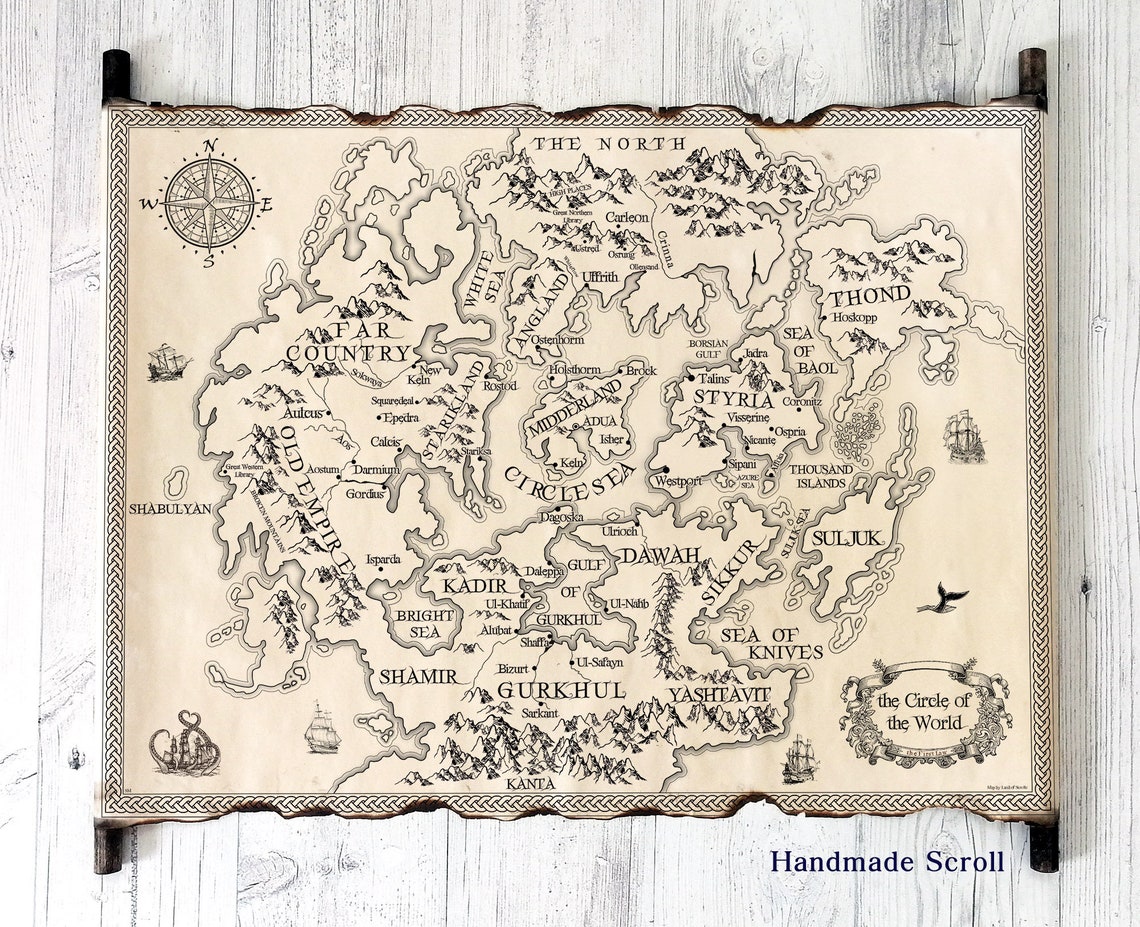 Circle of the World Map on Handmade Scroll - First Law Book Lover Gift ...