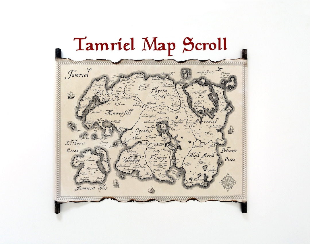 The Tamriel Empire Map, Tamriel Map on Handmade Scroll, Elder Scrolls ...