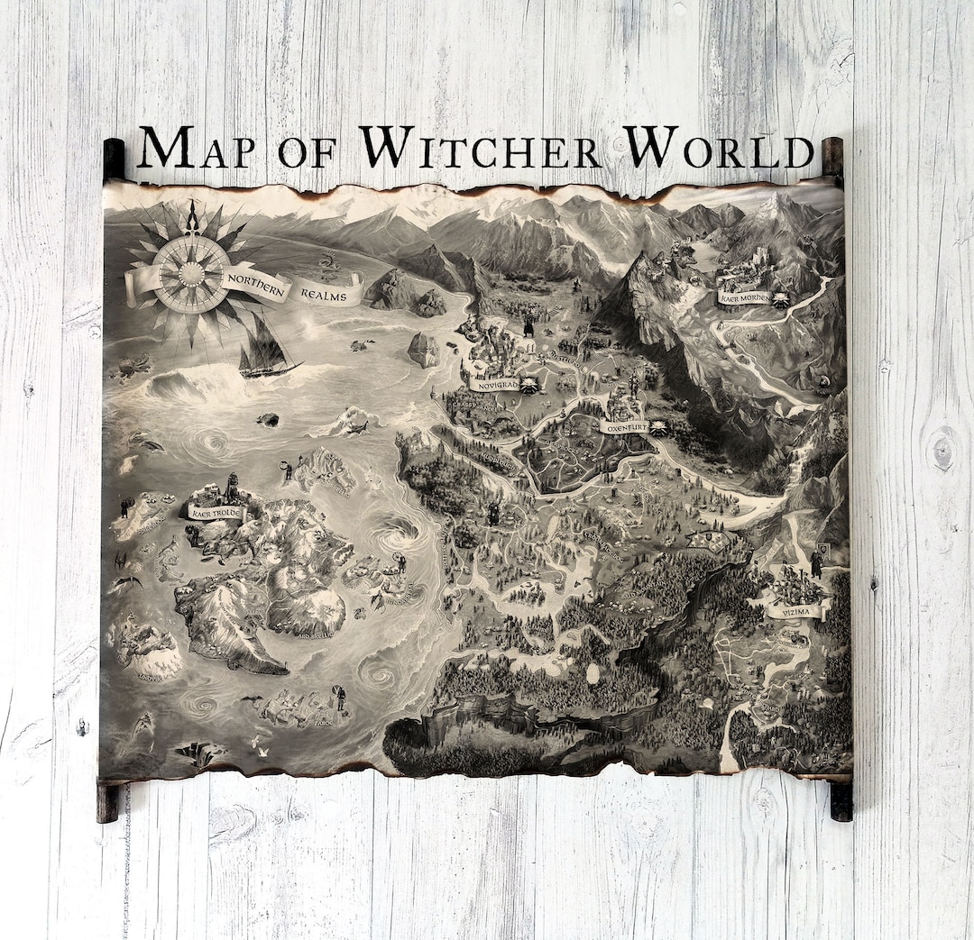 Map of Witcher World, the Continent Map on Handmade Scroll, Map of ...