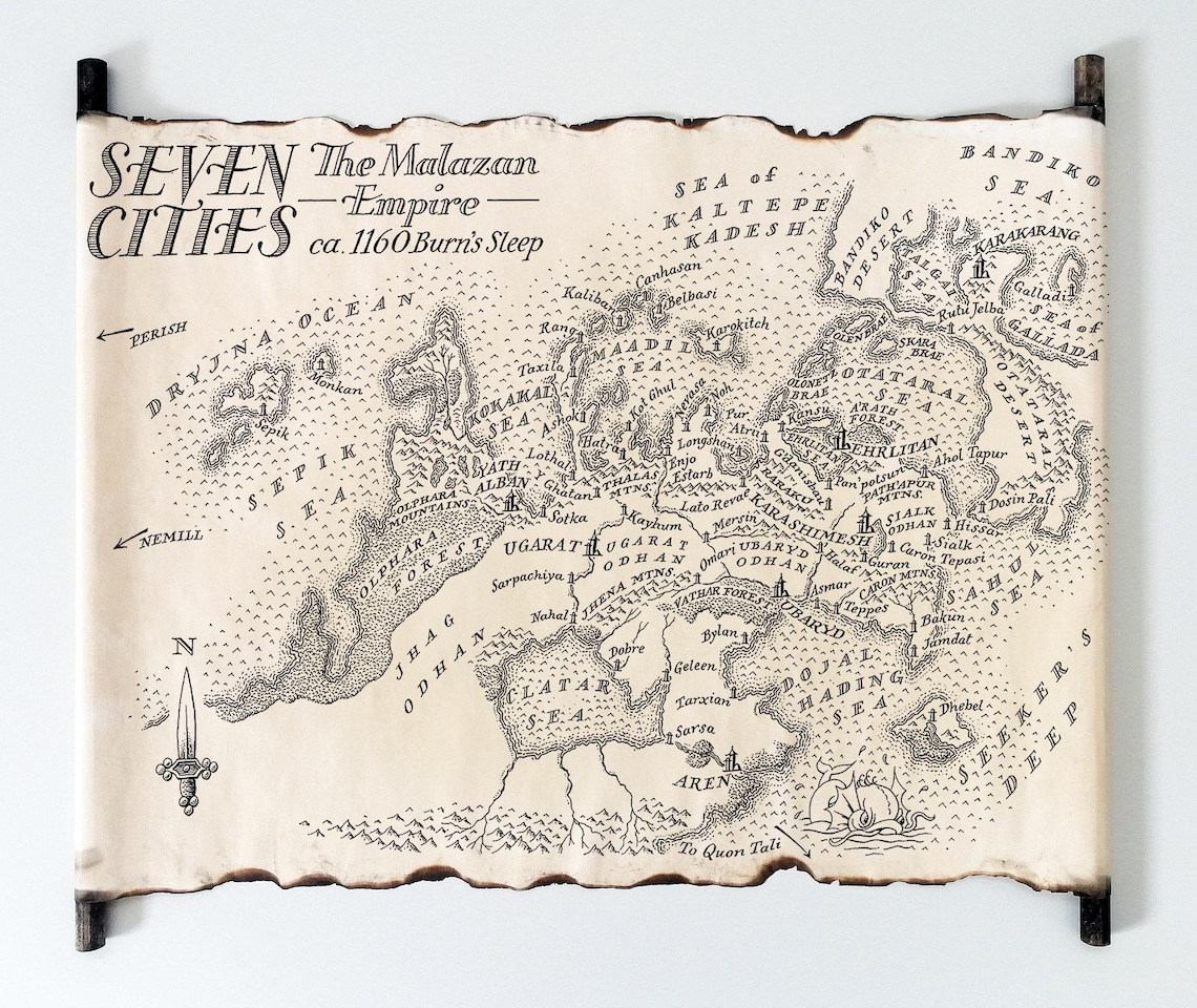 Seven Cities Map on Handmade Scroll, Malazan Empire, Book of the Fallen ...