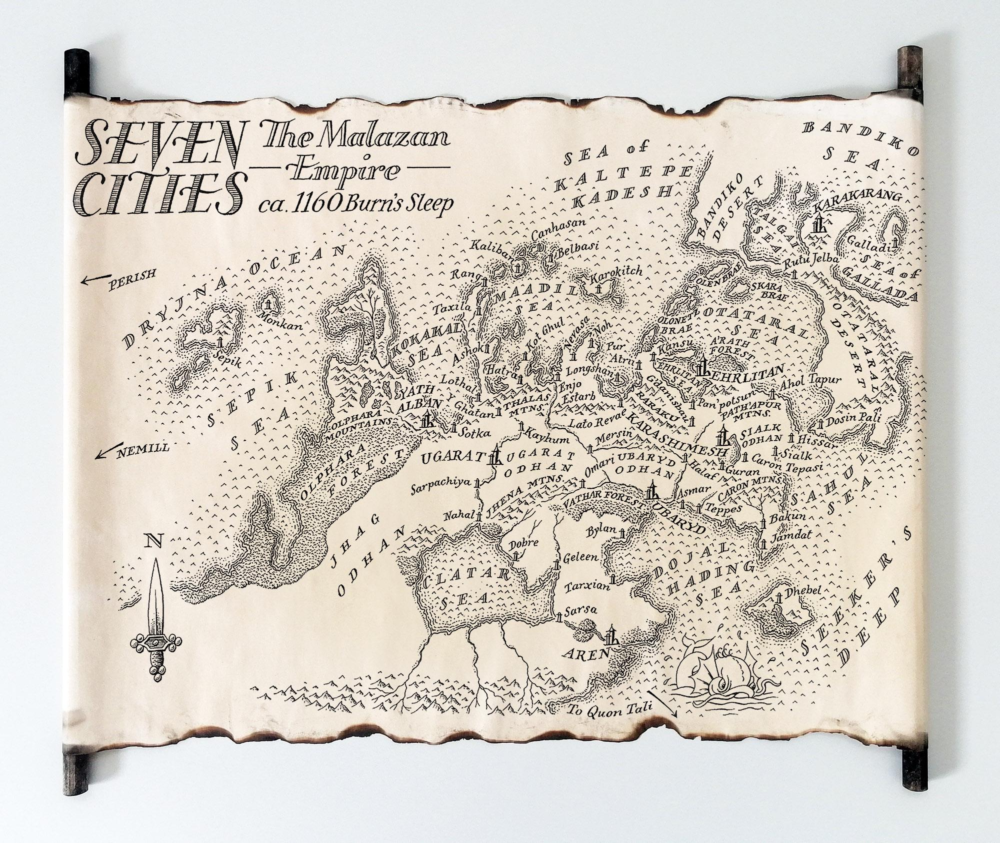 Seven Cities Map on Handmade Scroll, Malazan Empire, Book of the Fallen ...