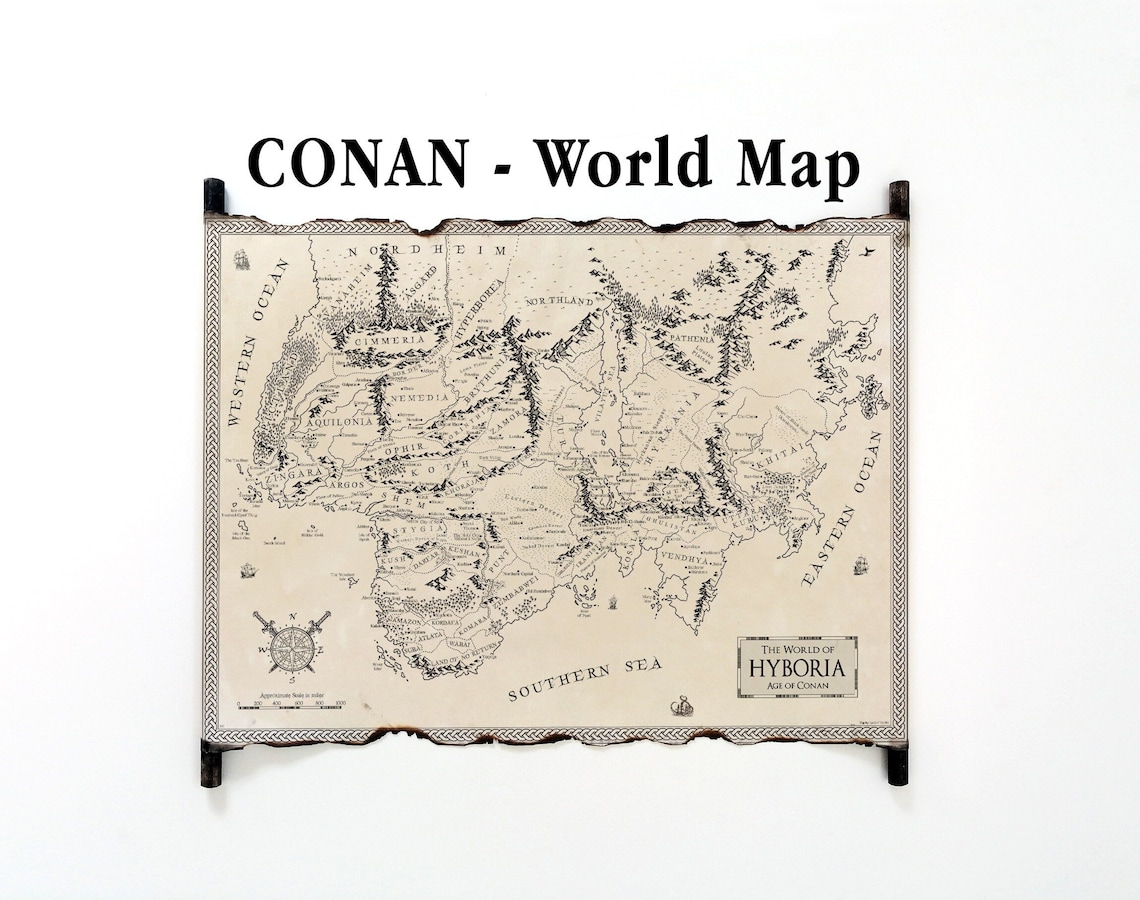 The World of Hyboria, Conan Map on Handmade Scroll, Hyborian Age of the ...
