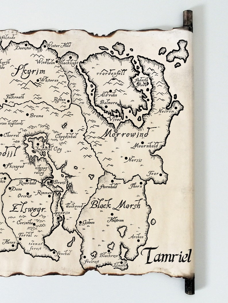 Tamriel Map on Handmade Scroll, Skyrim, the Elder Scrolls Art, TES ...