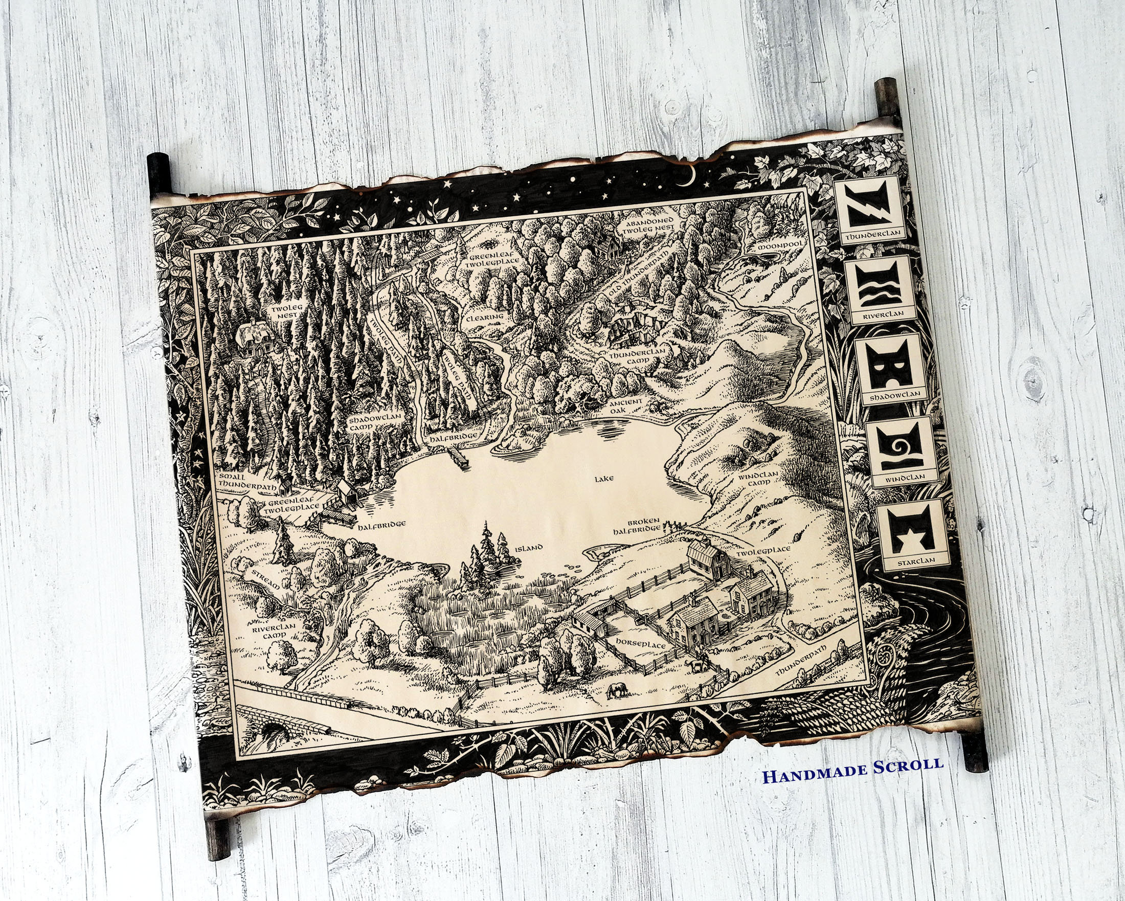 Warrior Cats Lake Territories Map, Book Series Art Handmade Scroll, Cat ...