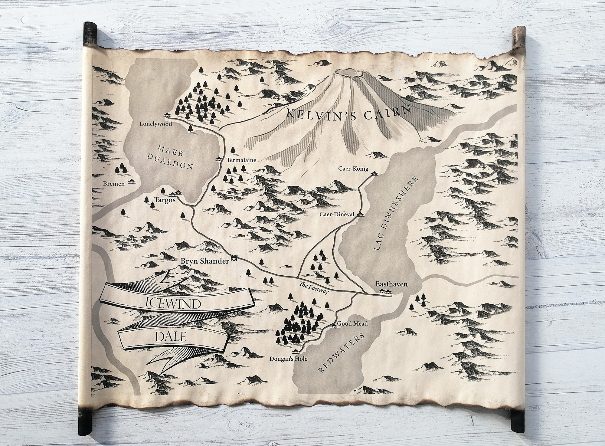 Icewind Dale Map on Handmade Scroll Faerûn Map Forgotten - Etsy