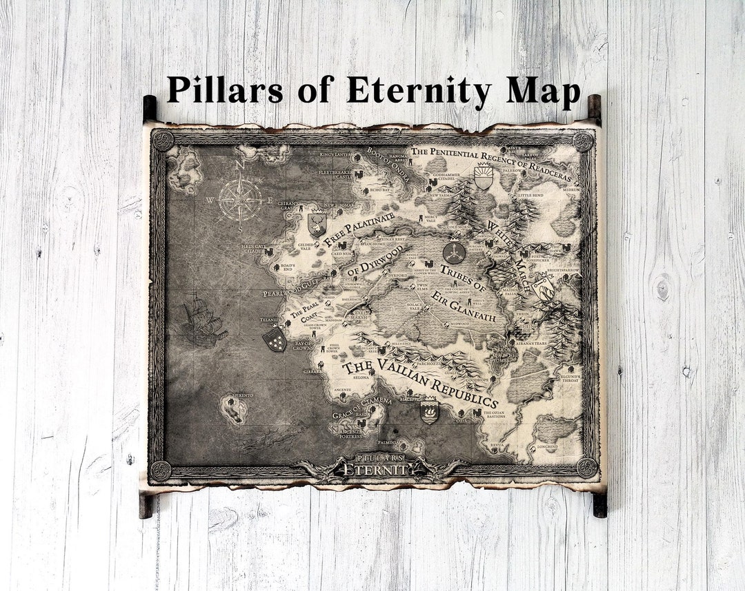 FREE SHIPPING - Pillars Eternity Map on Handmade Scroll, Game Map ...