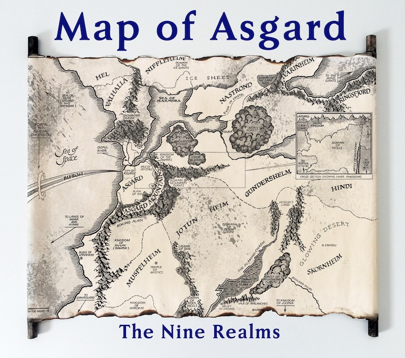 Asgard Map Scroll, Norse Mythology, Viking Decor - Etsy