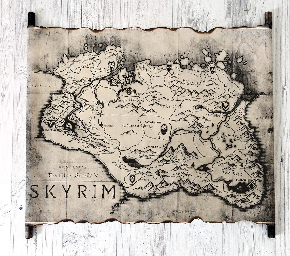Skyrim Map Scroll, the Elder Scrolls V, Fantasy Art - Etsy