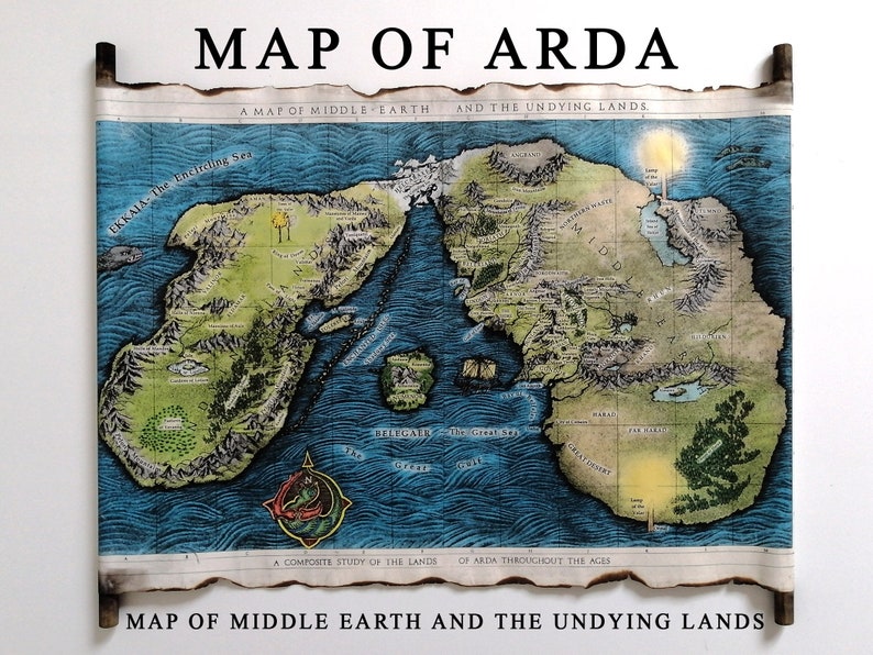 Map of Arda Map of Middle Earth and the Undying Lands Lord - Etsy 日本