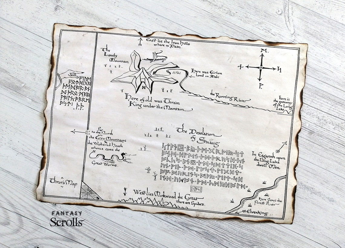 The Hobbit Thrór's Map Lonely Mountain Map Erebor LOTR - Etsy