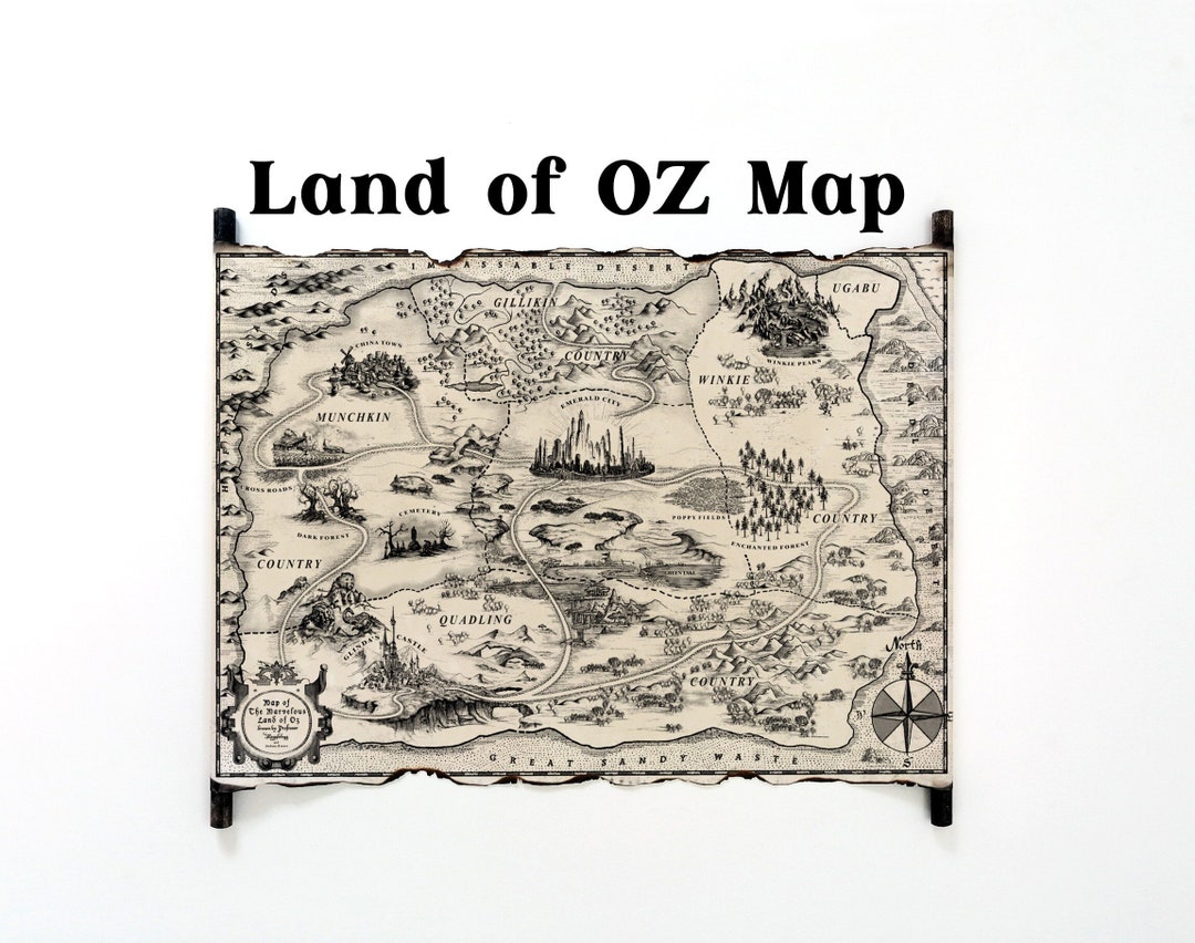 Map of the Marvelous Land of Oz, the Wonderful Wizard of Oz Map, Fantasy Map Land of OZ, the ...