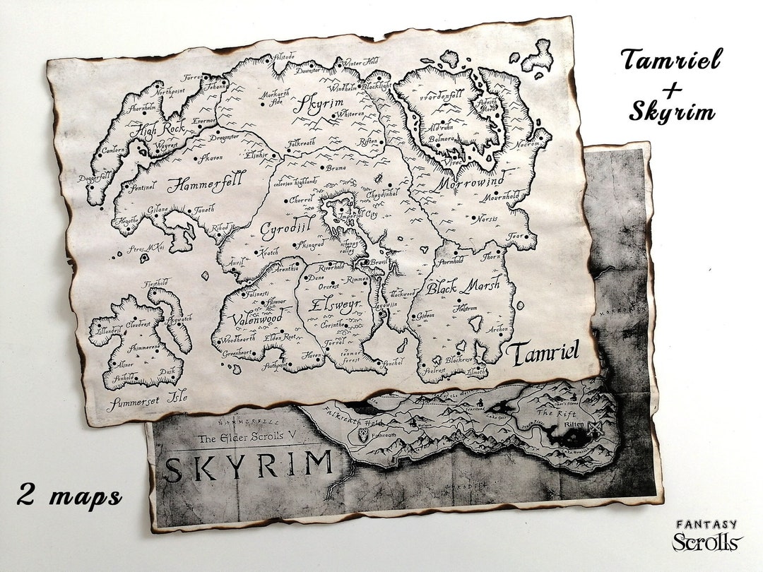 2 MAPS, Tamriel and Skyrim Map Set, Aged Paper, Elder Scrolls Gift - Etsy