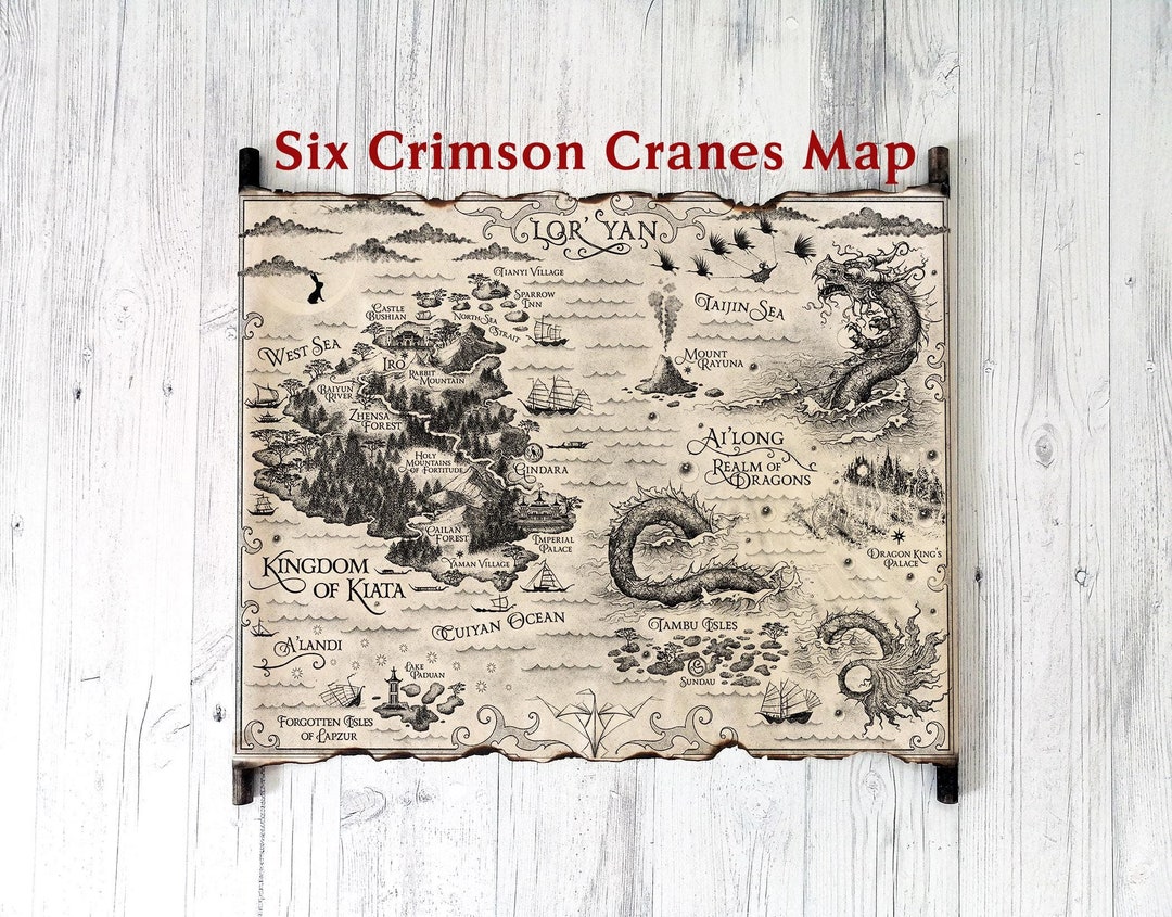 Six Crimson Cranes Map on Handmade Scroll, the Dragon's Promise Book ...