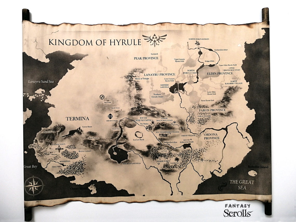 The Kingdom of Hyrule Map the Legend of Zelda Map Land of - Etsy