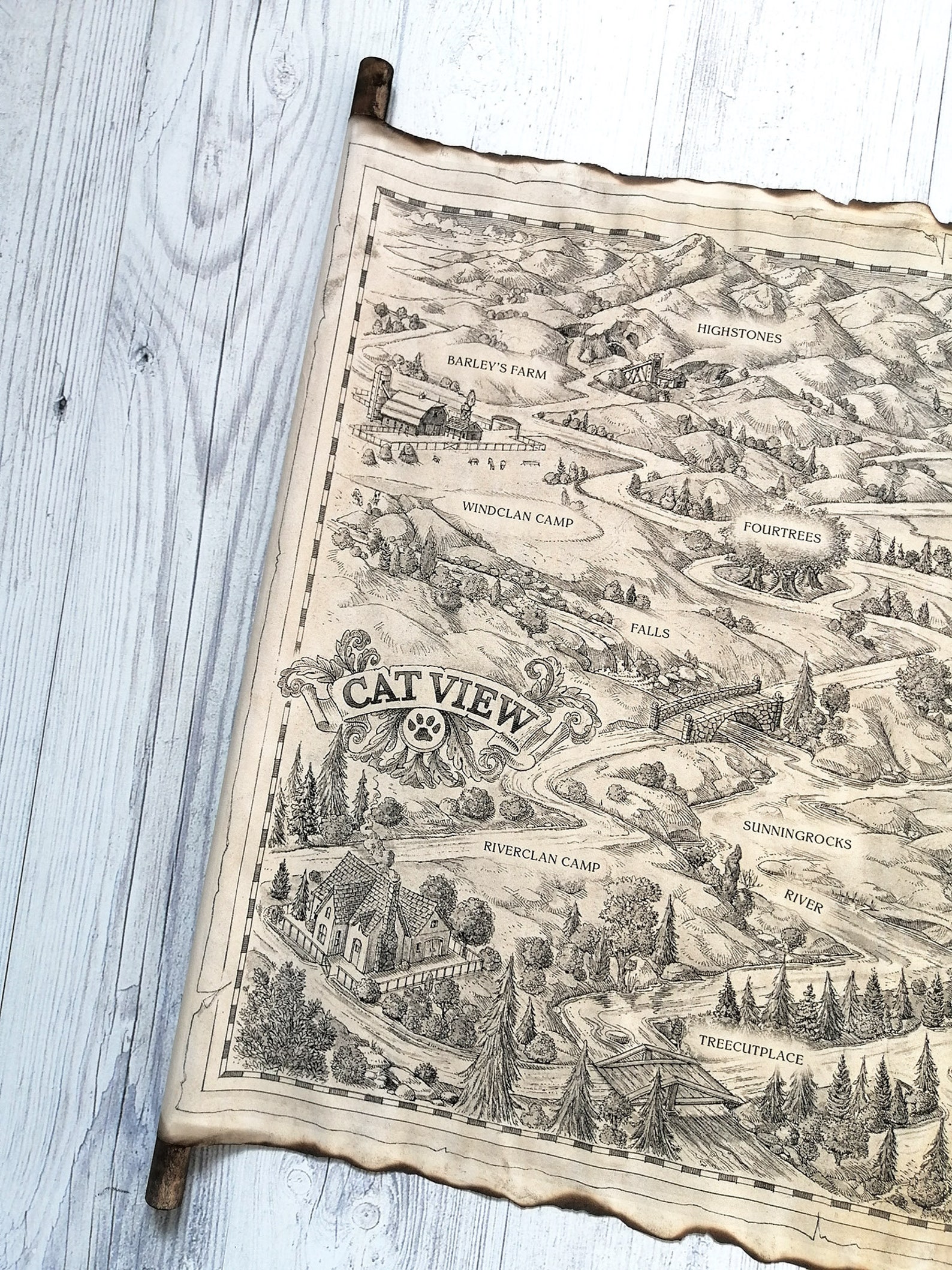 Warrior Cats Map on Handmade Scroll, Forest Territories, Bookish Gift ...