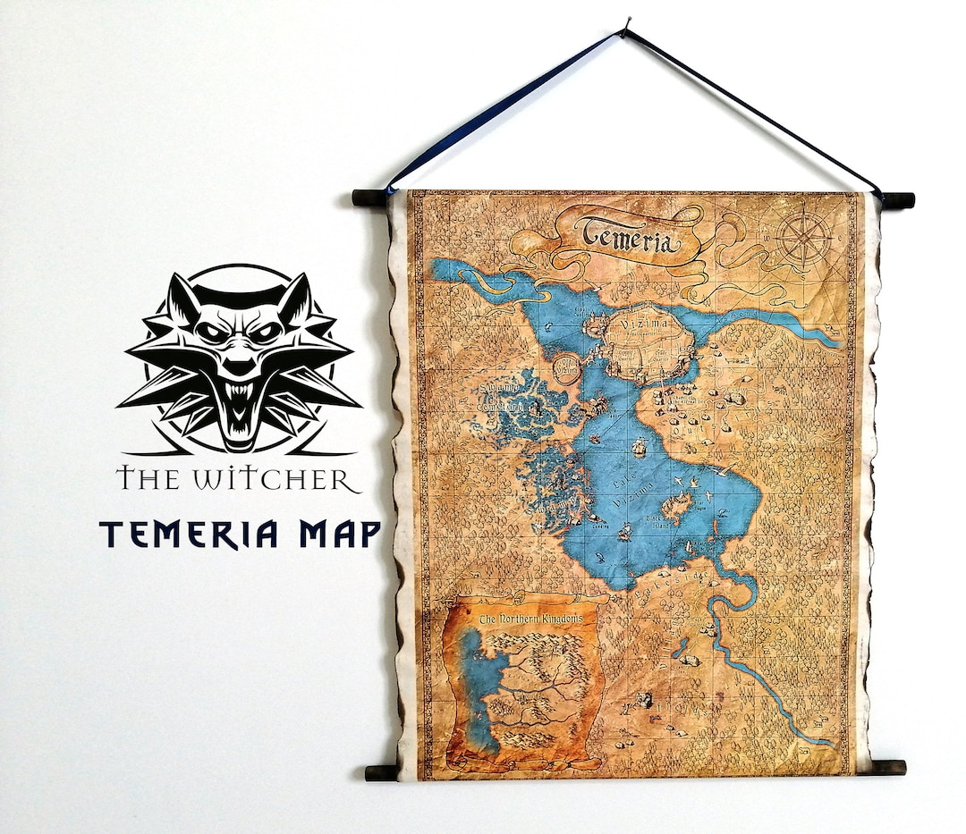 The Witcher Temeria Map Scroll, Northern Kingdoms, Handmade Burnt Edges ...