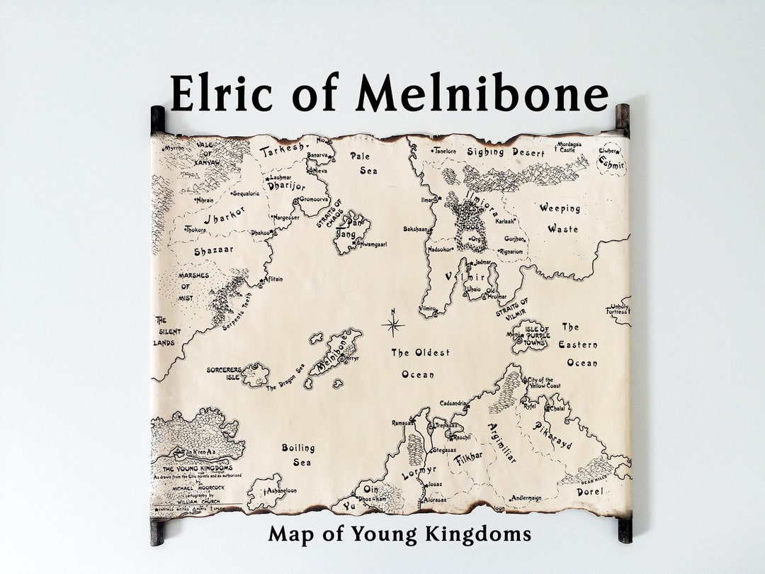 Elric of Melnibone World, Map of Young Kingdoms, Stormbringer Map, Michael Moorcock Map, Elric's ...