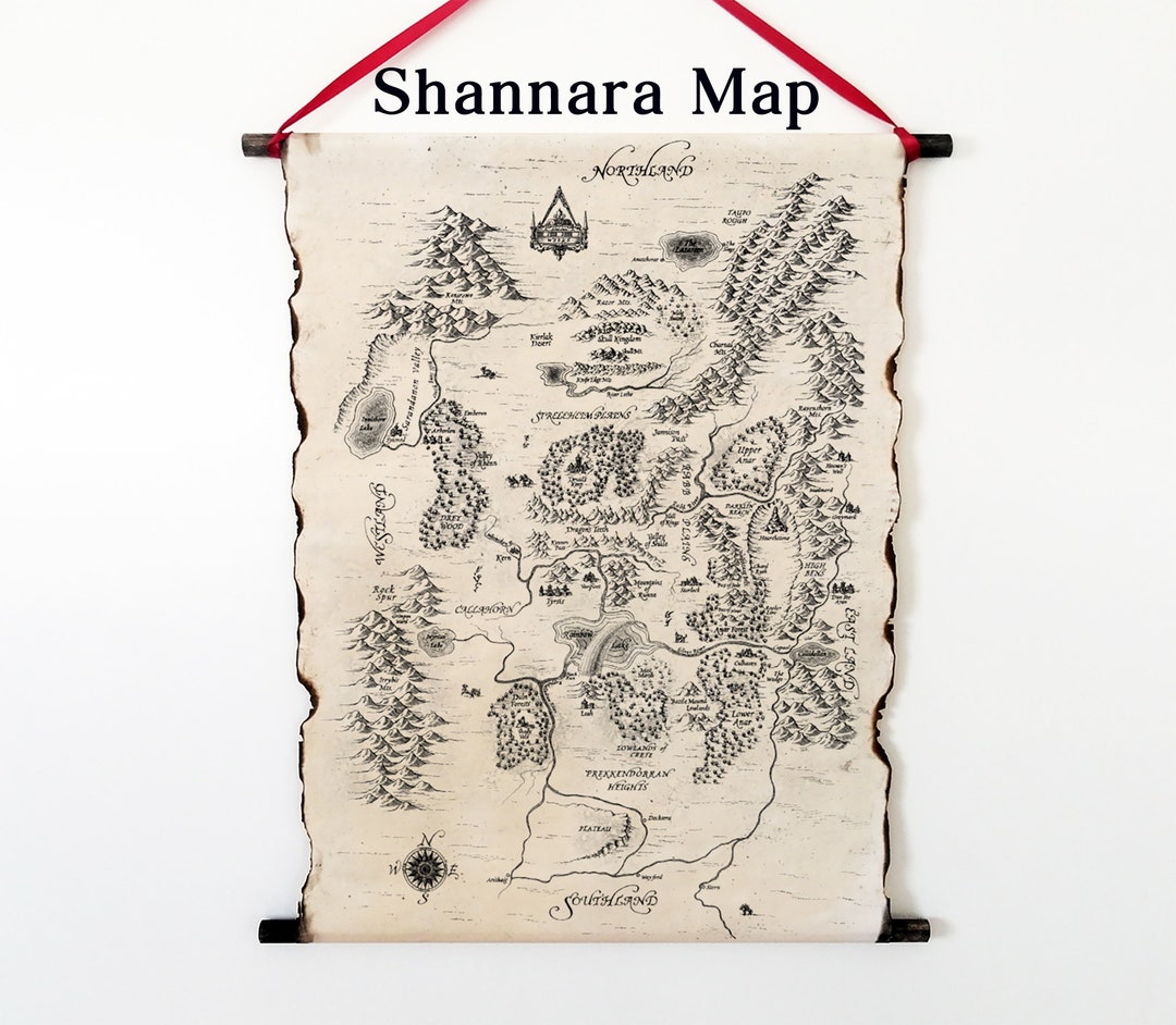 Shannara Map, the Four Lands Map, the Shannara Chronicles Map on Handmade Scroll, Sword of ...