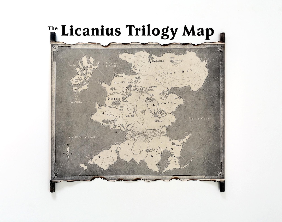 The Licanius Trilogy Map Map of Andarra on Handmade Scroll, the Shadow ...