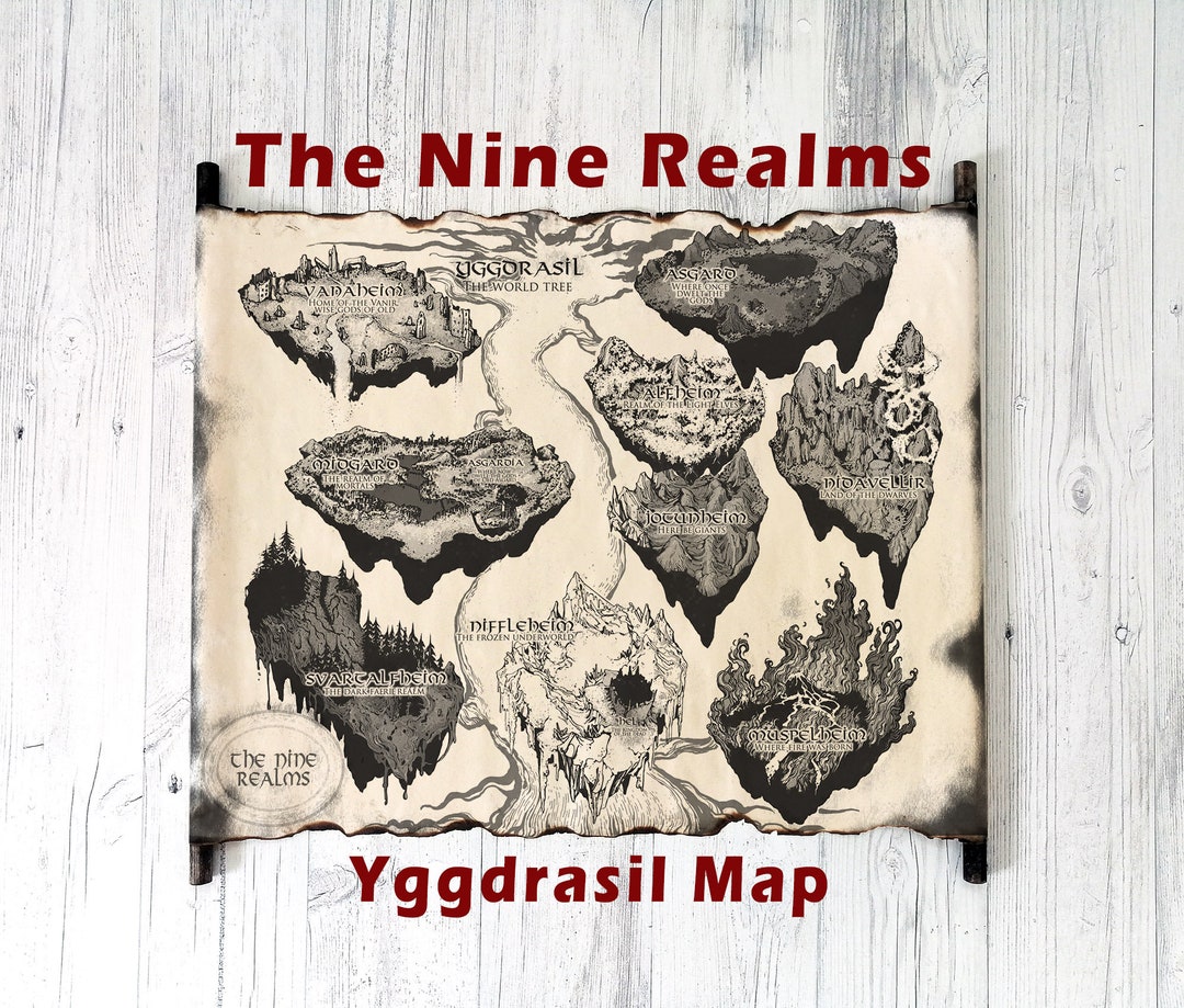 Yggdrasil Map on Handmade Scroll, the World Tree, the Nine Realms in ...