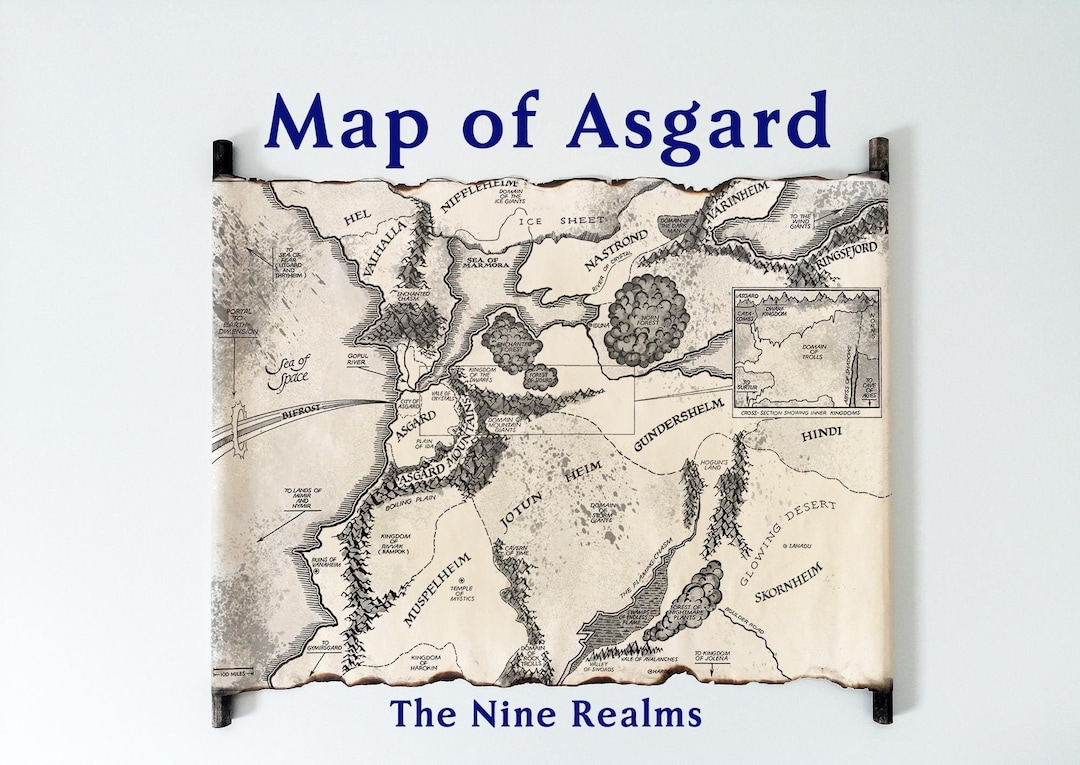 Asgard Map Scroll, Norse Mythology, Viking Decor - Etsy