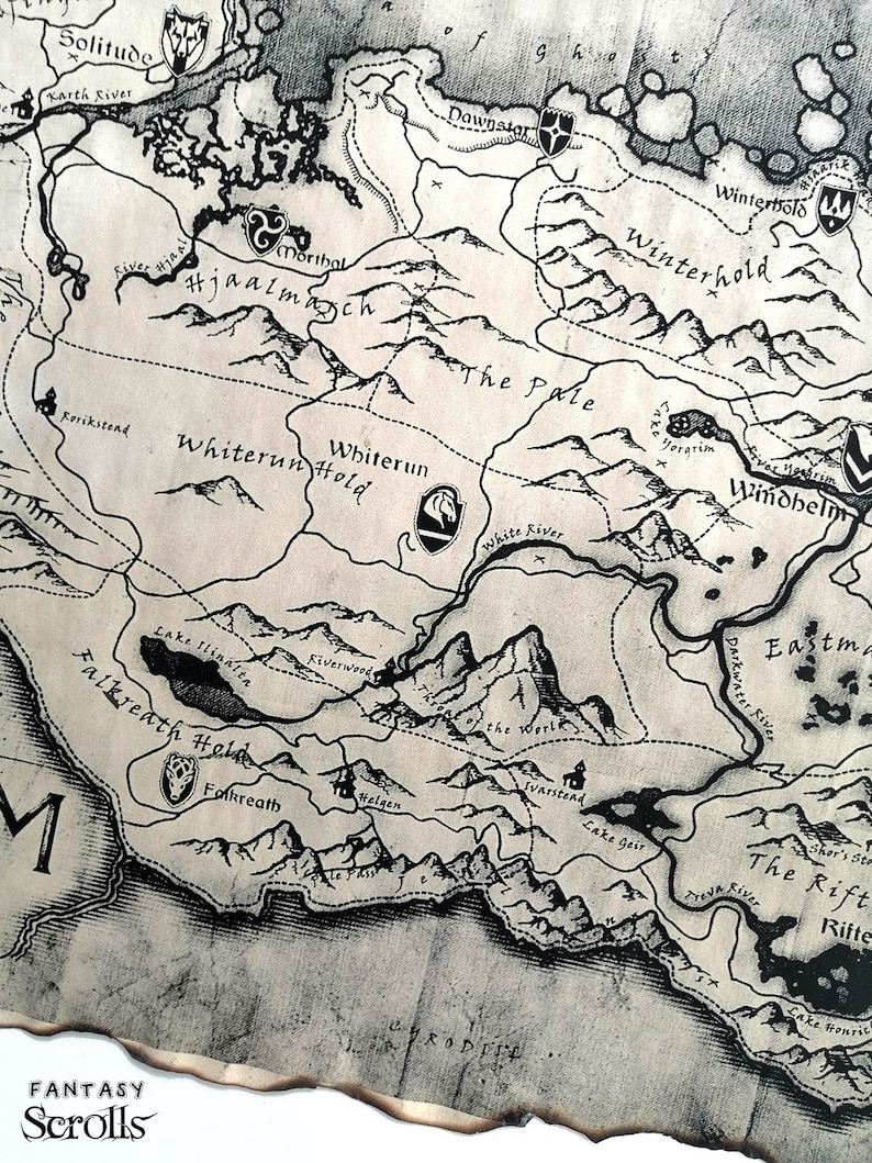 Skyrim Map on Handmade Scroll, the Elder Scrolls V, Burnt Edges - Etsy
