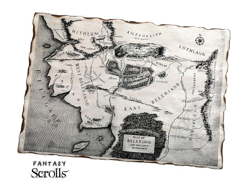 Aged Beleriand Map – Tolkien's Middle Earth, First Age - Etsy