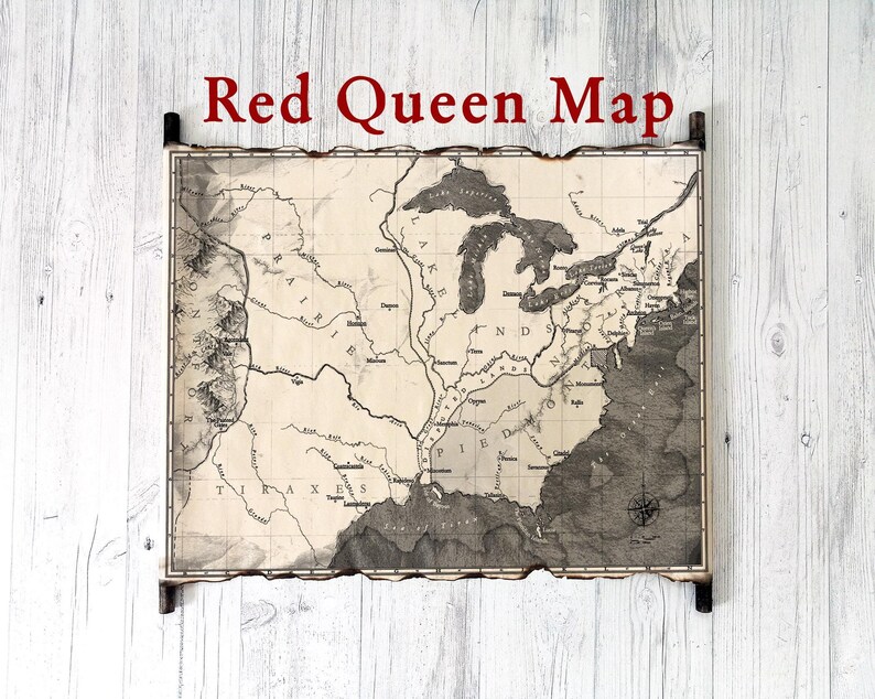 Red Queen World Map on Handmade Scroll, Map of Red Queen's Kingdom of ...