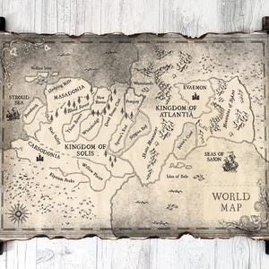 Kingdoms of Solis and Atlantia World Map on Handmade Scroll, Blood and ...