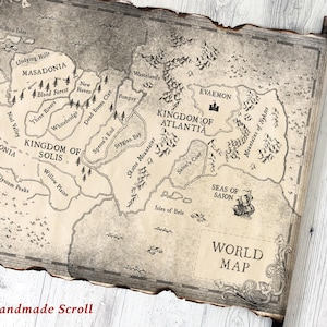 Kingdoms of Solis and Atlantia World Map on Handmade Scroll, Blood and ...