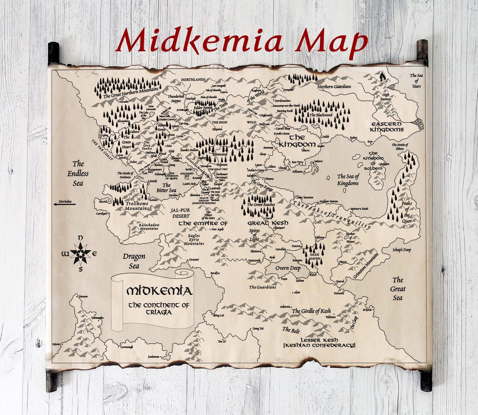 Midkemia Map on Handmade Scroll, the Riftwar Cycle World, the Continent ...