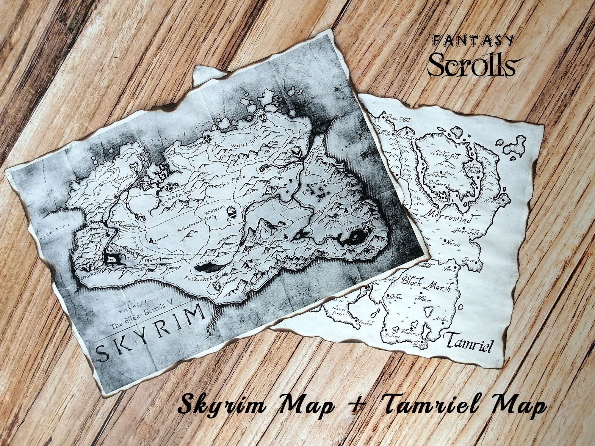 2 MAPS, Tamriel and Skyrim Map Set, Aged Paper, Elder Scrolls Gift - Etsy