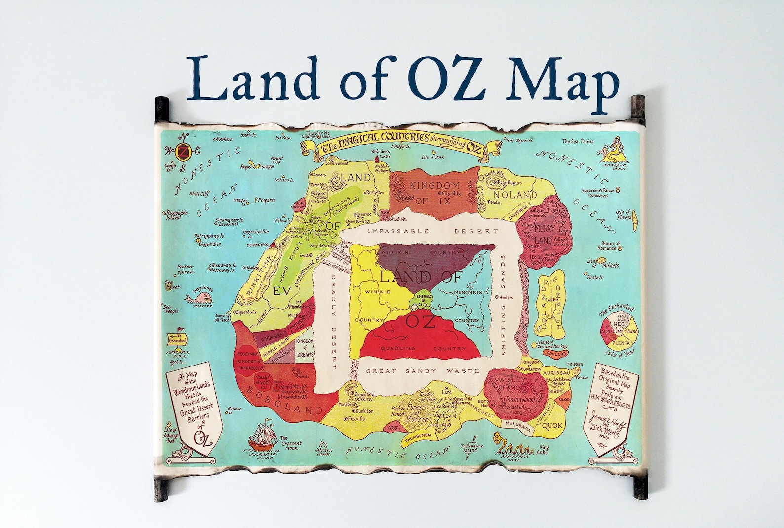 Land of Oz Map on Handmade Scroll, Fantasy Art Print - Etsy