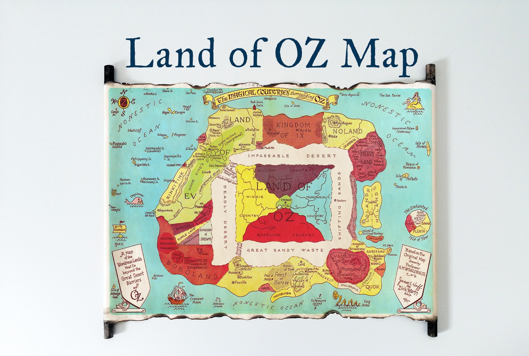 Land of Oz Map on Handmade Scroll, Fantasy Art Print - Etsy