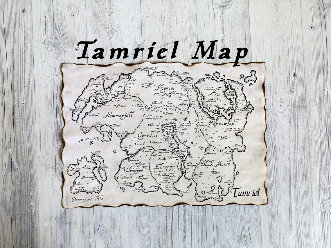 Tamriel Map, the Elder Scrolls, Skyrim, Aged Paper Print - Etsy
