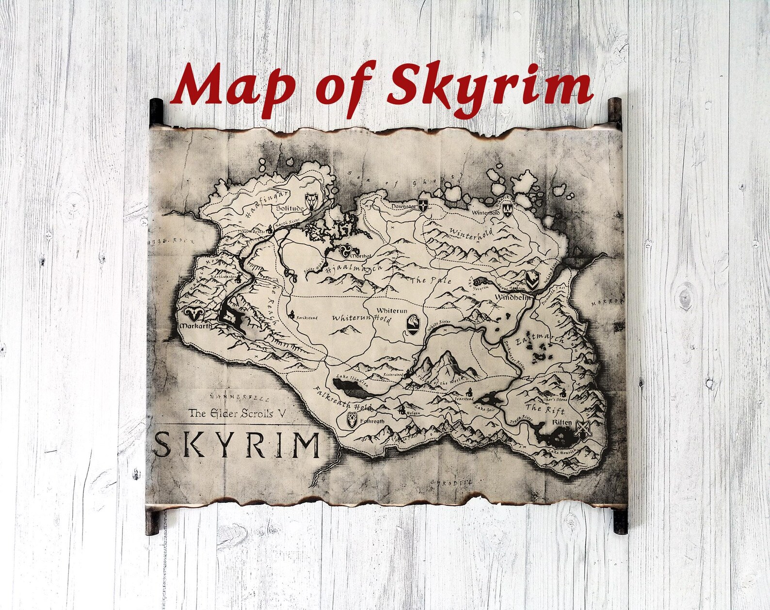 Skyrim Map on Handmade Scroll, the Elder Scrolls V, Burnt Edges - Etsy
