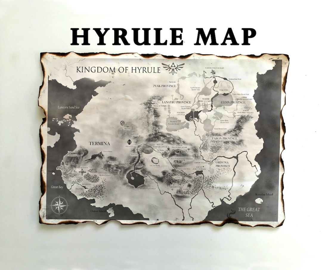 The Kingdom of Hyrule Map, the Legend of Zelda Map, Land of the Gods ...