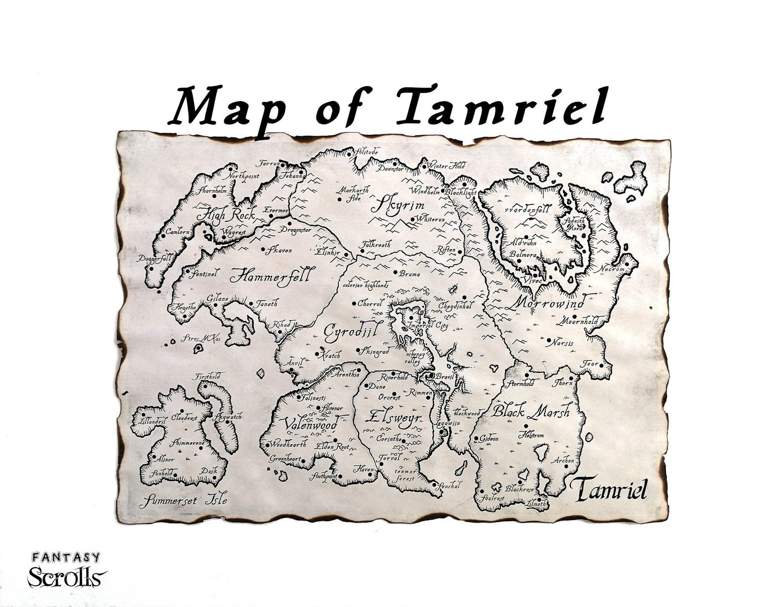 Tamriel Map, the Elder Scrolls, Skyrim, Aged Paper Print - Etsy