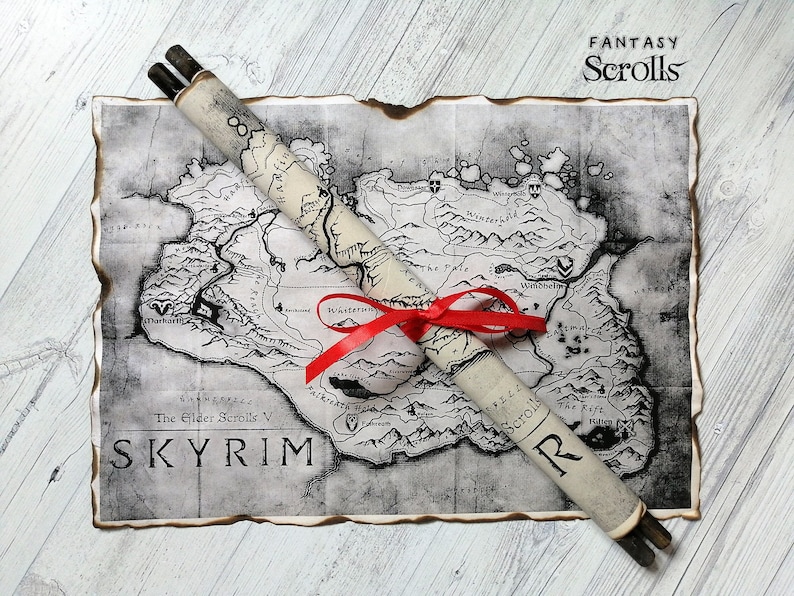 Skyrim Map on Handmade Scroll, the Elder Scrolls V, Burnt Edges - Etsy