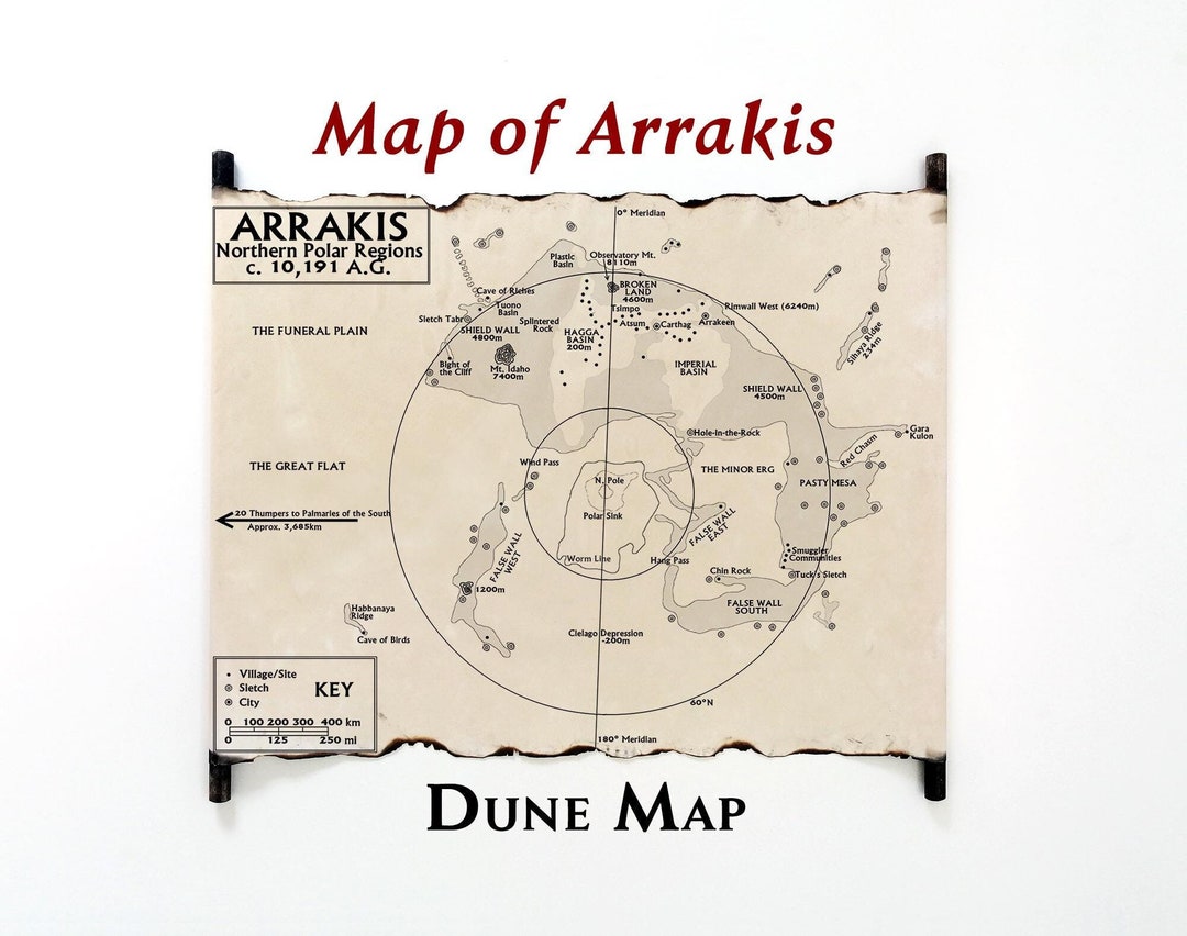 FREE SHIPPING - Map of Arrakis on Handmade Scroll, Dune Map, Planet ...