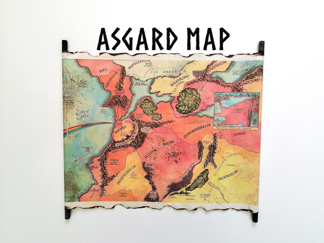 Asgard Map, Old Norse Ásgardr in Norse Mythology, the Dwelling Place of ...