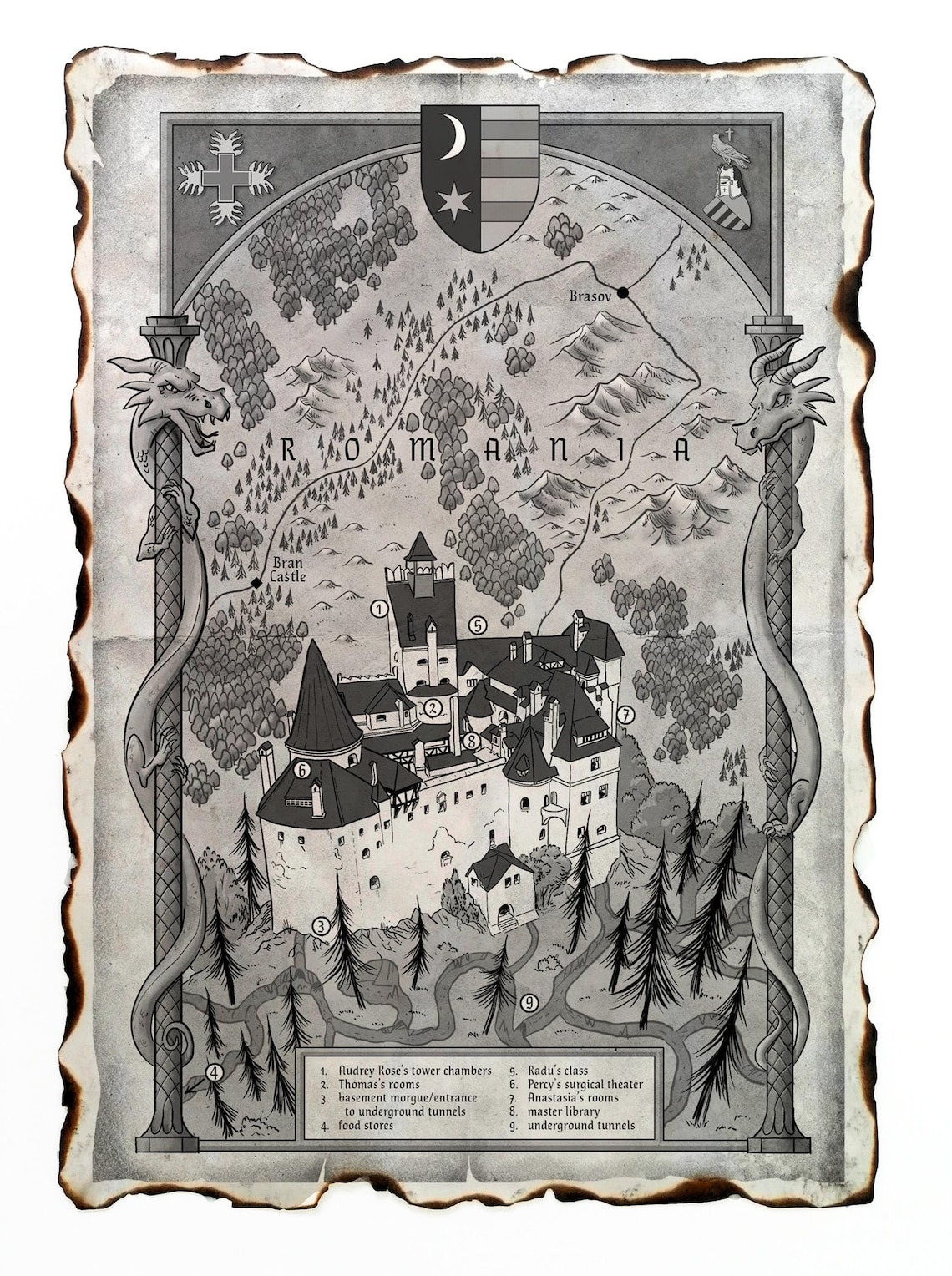 Handmade Dracula Map Scroll – Bran Castle Art Print, Burnt Edges - Etsy