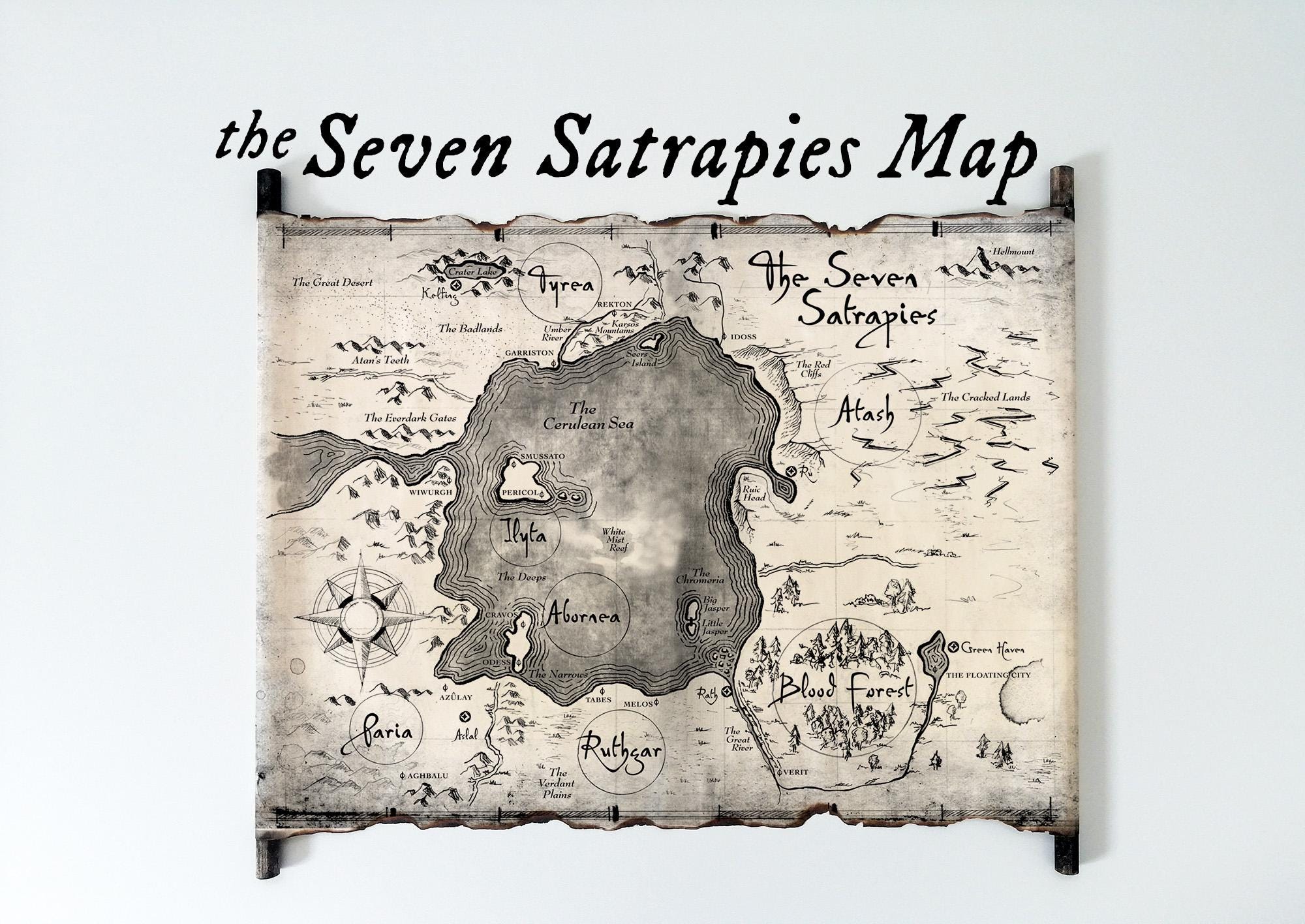 The Lightbringer Series Book Map on Handmade Scroll, Seven Satrapies ...